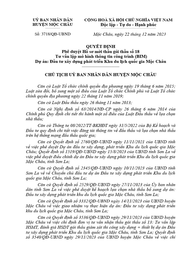 3718 QD Phê duyệt e-hsmt gói thầu số 18 Khu DL QGMC | PDF