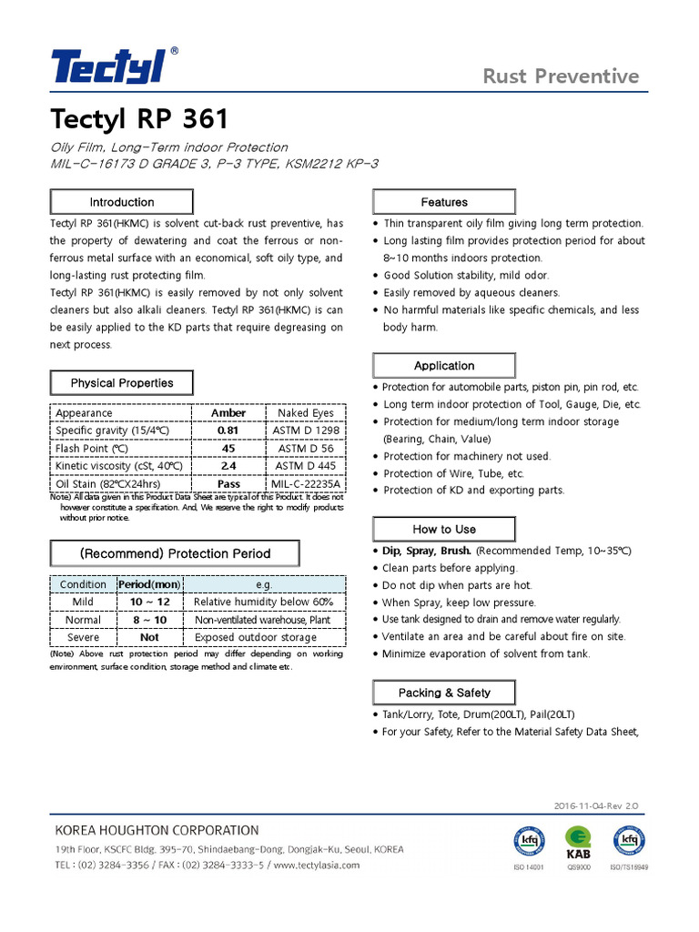 Tectyl Rp 361 Pds En | PDF | Rust | Solvent