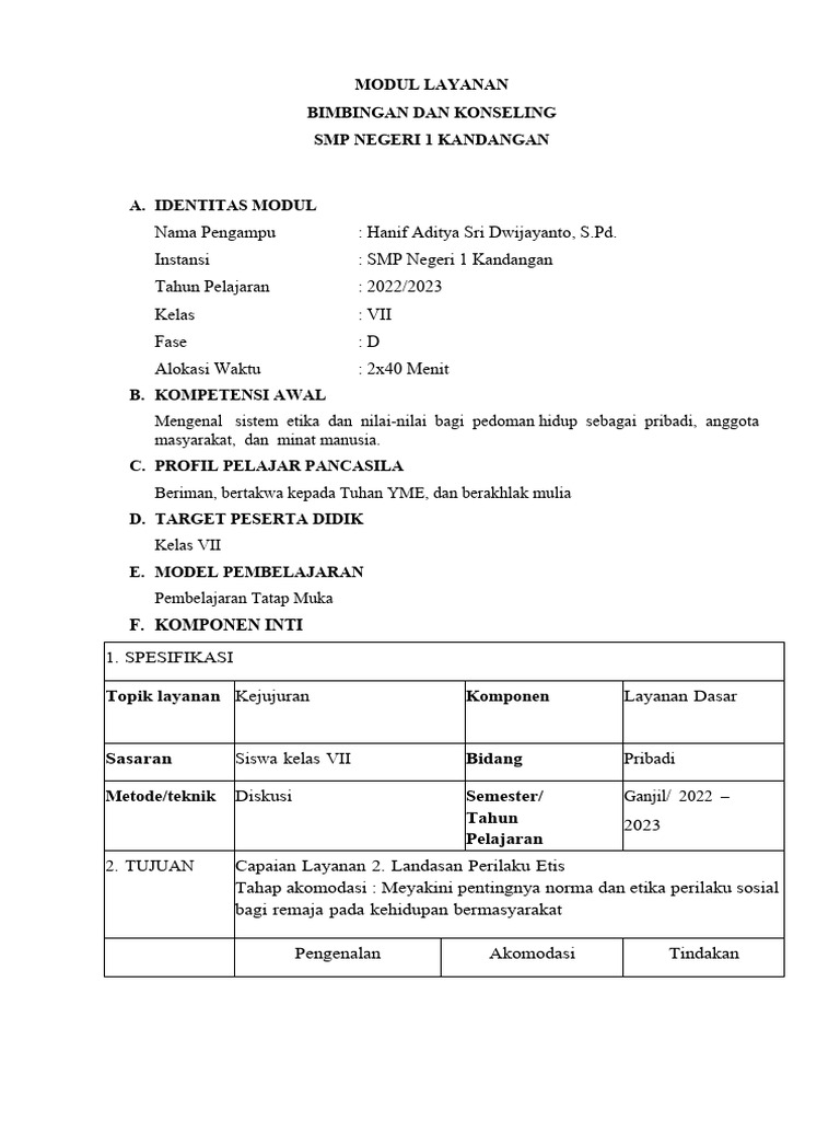 VII Modul Layanan Kejujuran | PDF