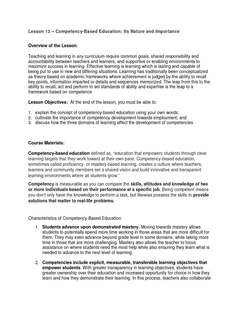Competency-Based Education (Its Nature and Importance) | PDF