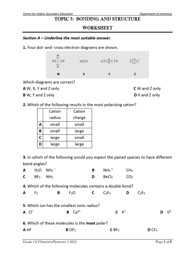 Worksheet - Bonding 2021 Chemistry | PDF