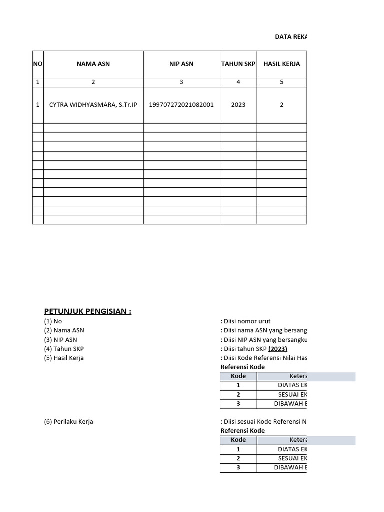 Contoh Rekapitulasi SKP 2023 Opd | PDF