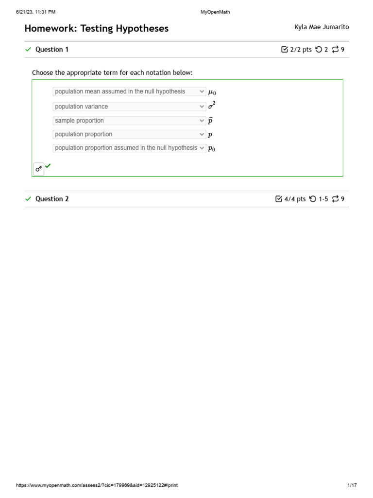 Homework Testing Hypotheses | PDF