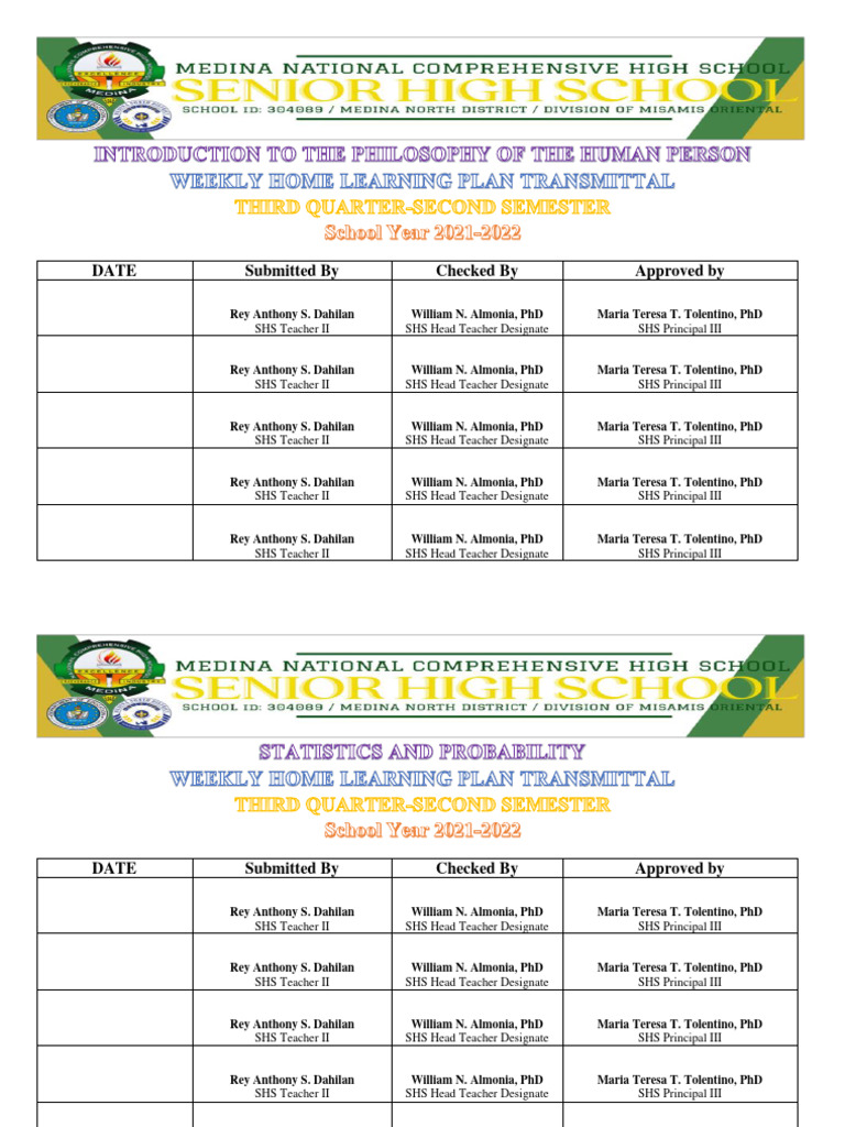 Weekly Home Learning Plan Transmittal | PDF
