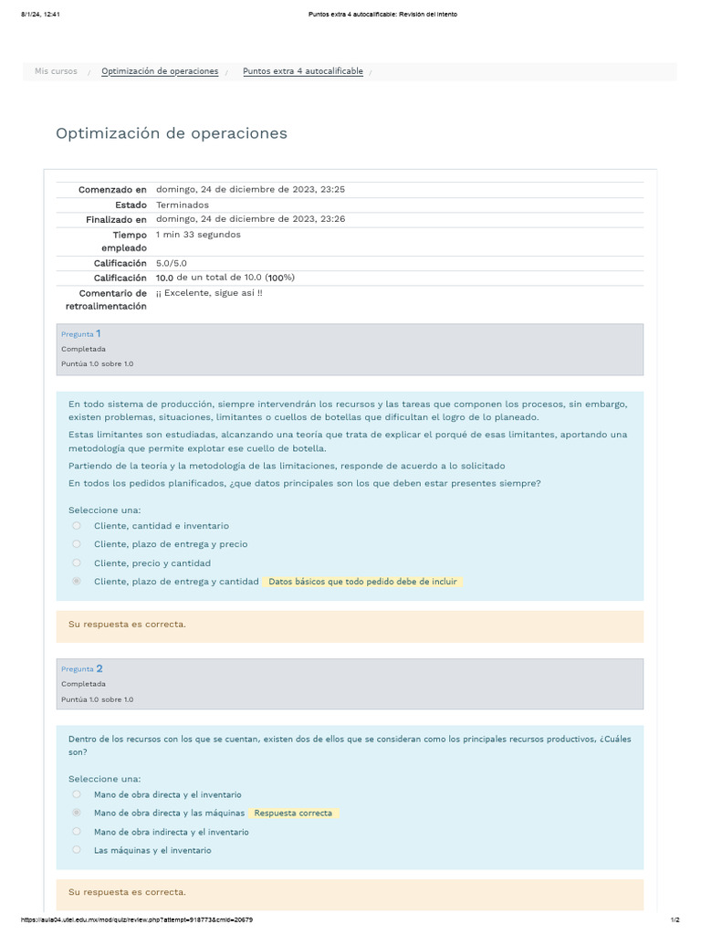 Puntos Extra 4 Autocalificable_ Optimizacion de Operaciones_Revisión ...