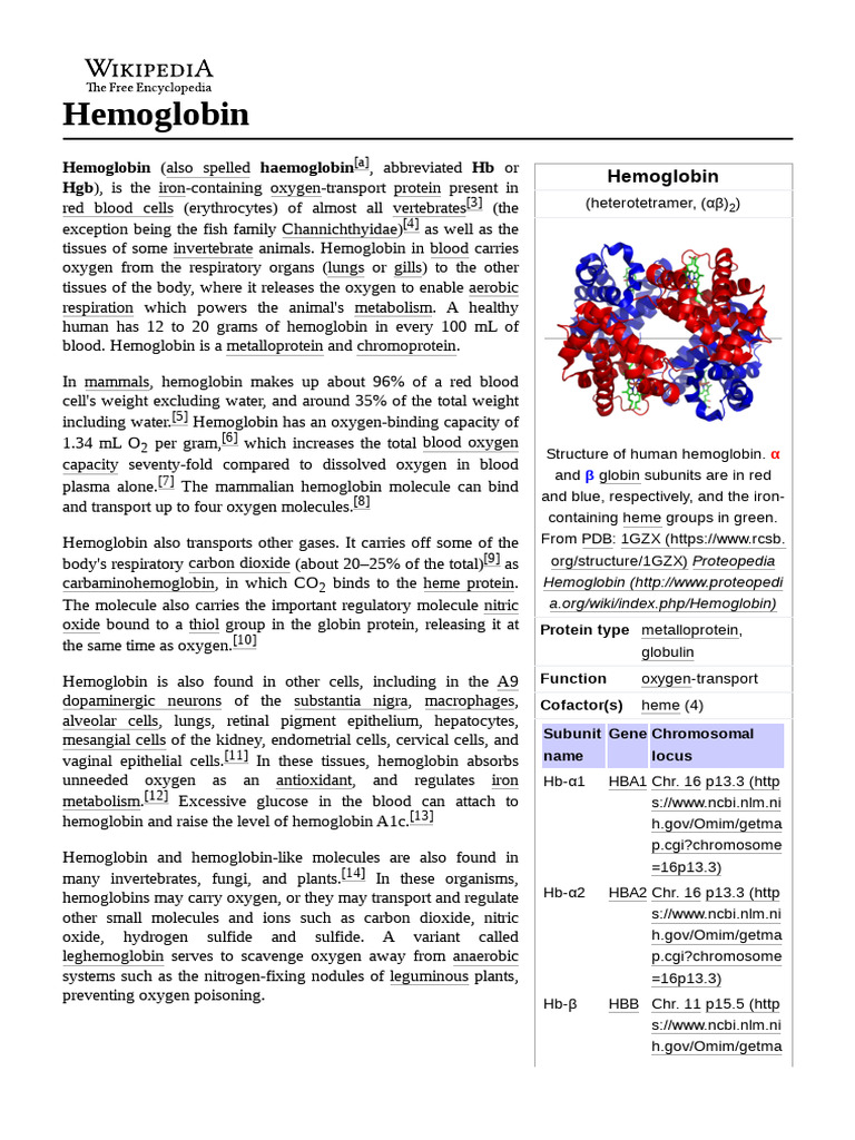 Hemoglobin | PDF | Science & Mathematics