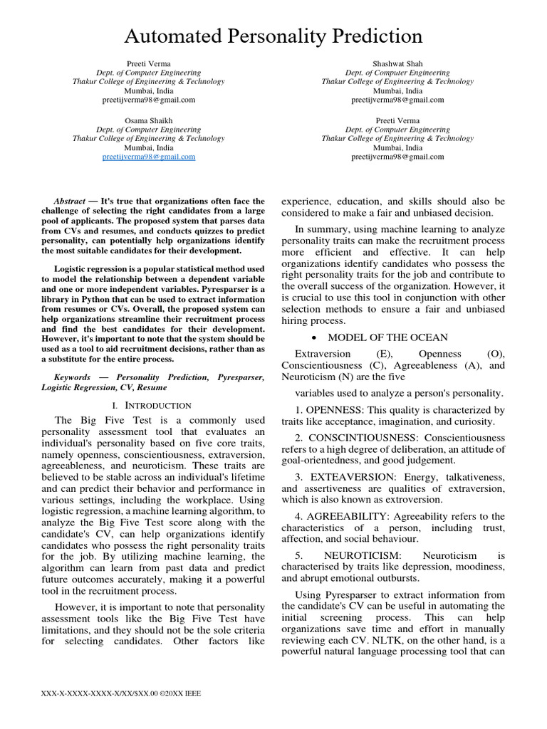 C-18 Multicon Paper | Download Free PDF | Extraversion And Introversion | Machine Learning
