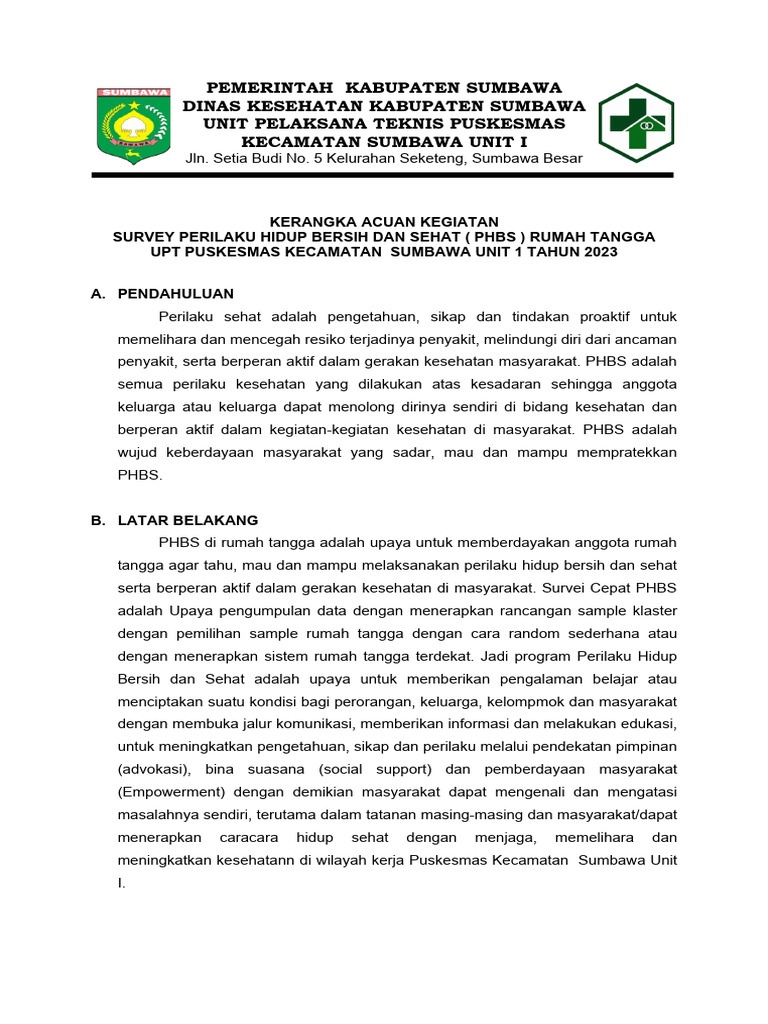 Survey PHBS Rumah Tangga 2023 | PDF