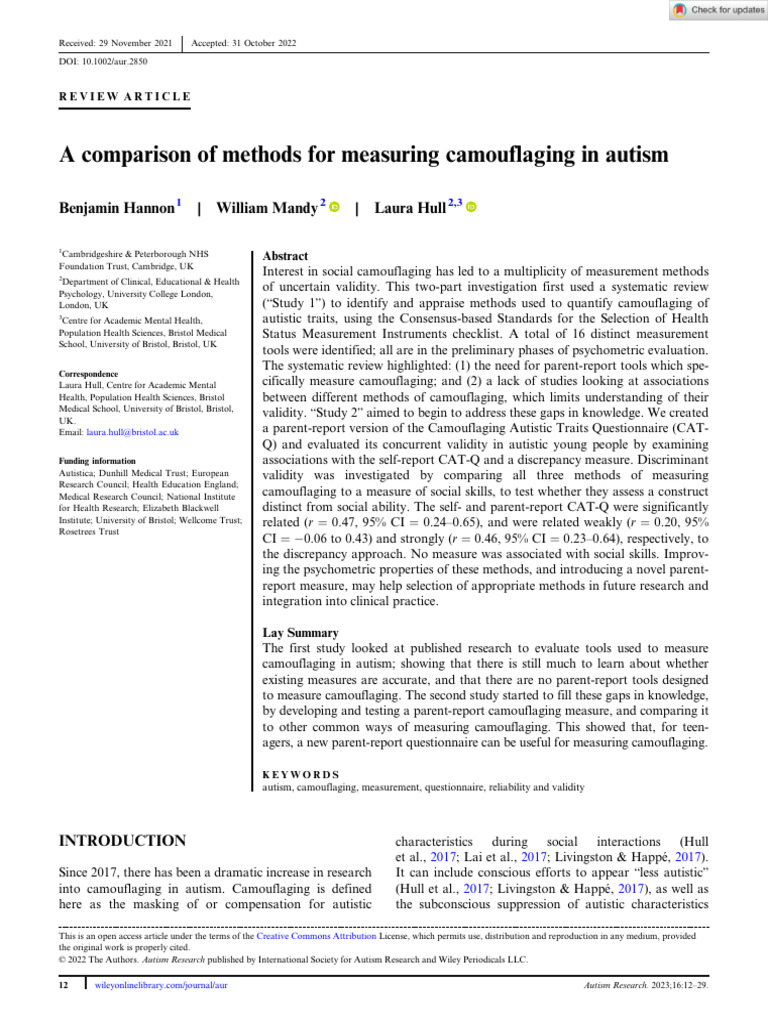 Autism Research - 2022 - Hannon - A comparison of methods for measuring ...