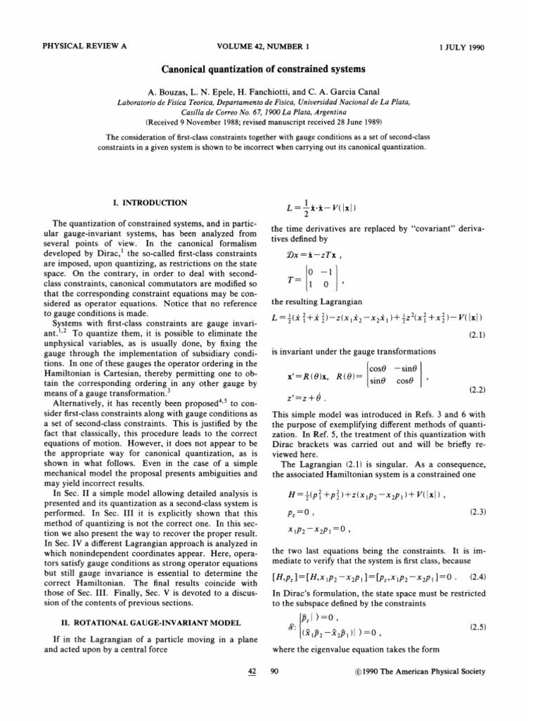 Canonical Quantization of Constrained Systems | PDF