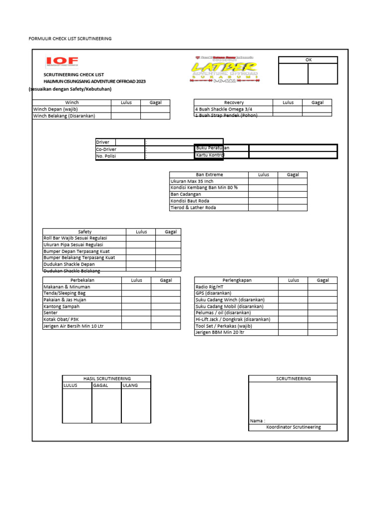Checklist Scrutineering Offroad 2023 | PDF
