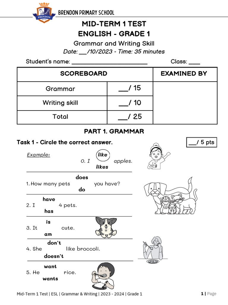 2324 G1 MidTerm1Test Grammar&Writing | PDF | Human Communication ...
