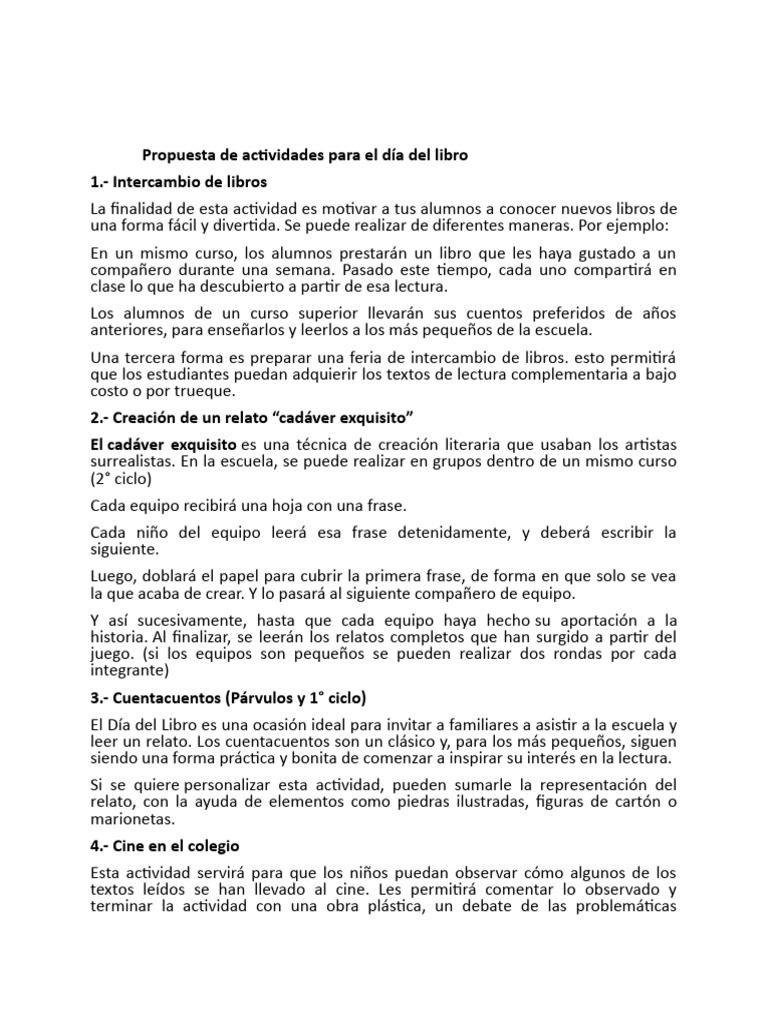 Propuesta De Actividades Para El Día Del Libro Pdf