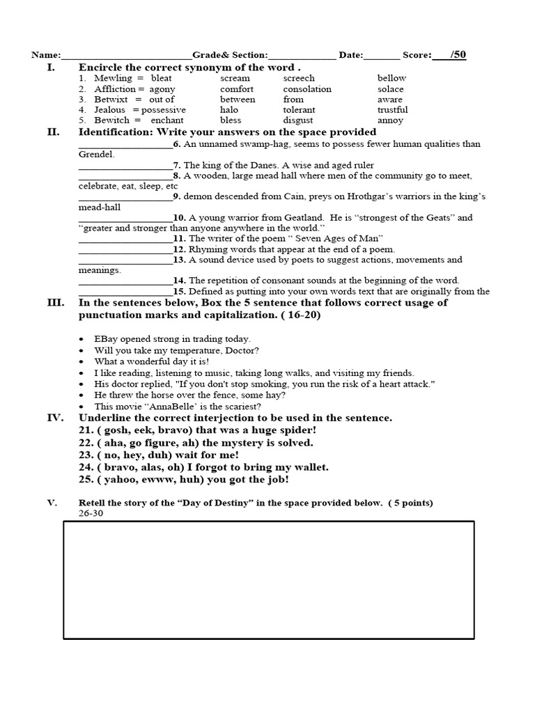English Grade 9 First Quarter Examinatio | PDF