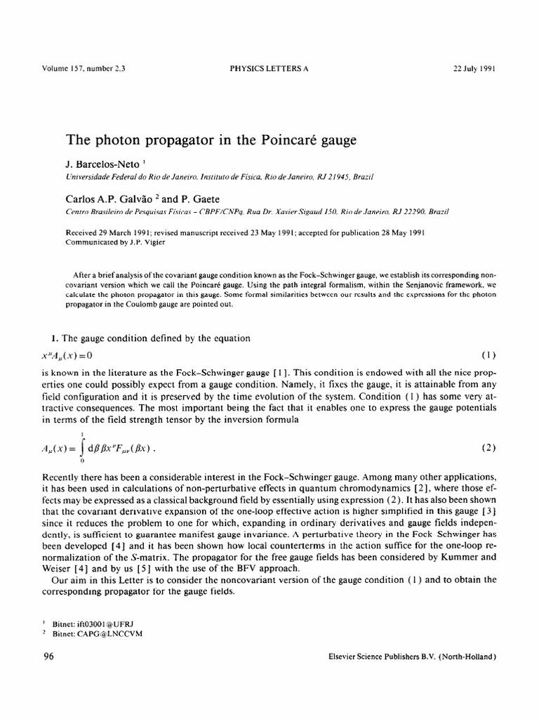 The Photon Propagator in The Poincaré Gauge | PDF