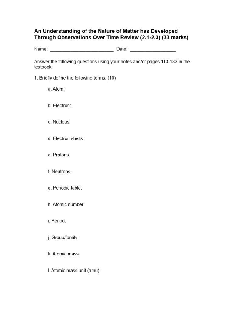 Science in Action 9: Unit B Matter & Chemical Change - TOPIC 2 - Review ...