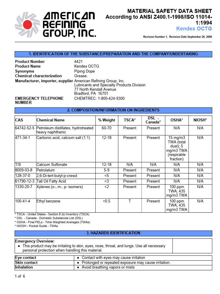 MSDS - Kendex Orange OCTG Storage Compound | PDF