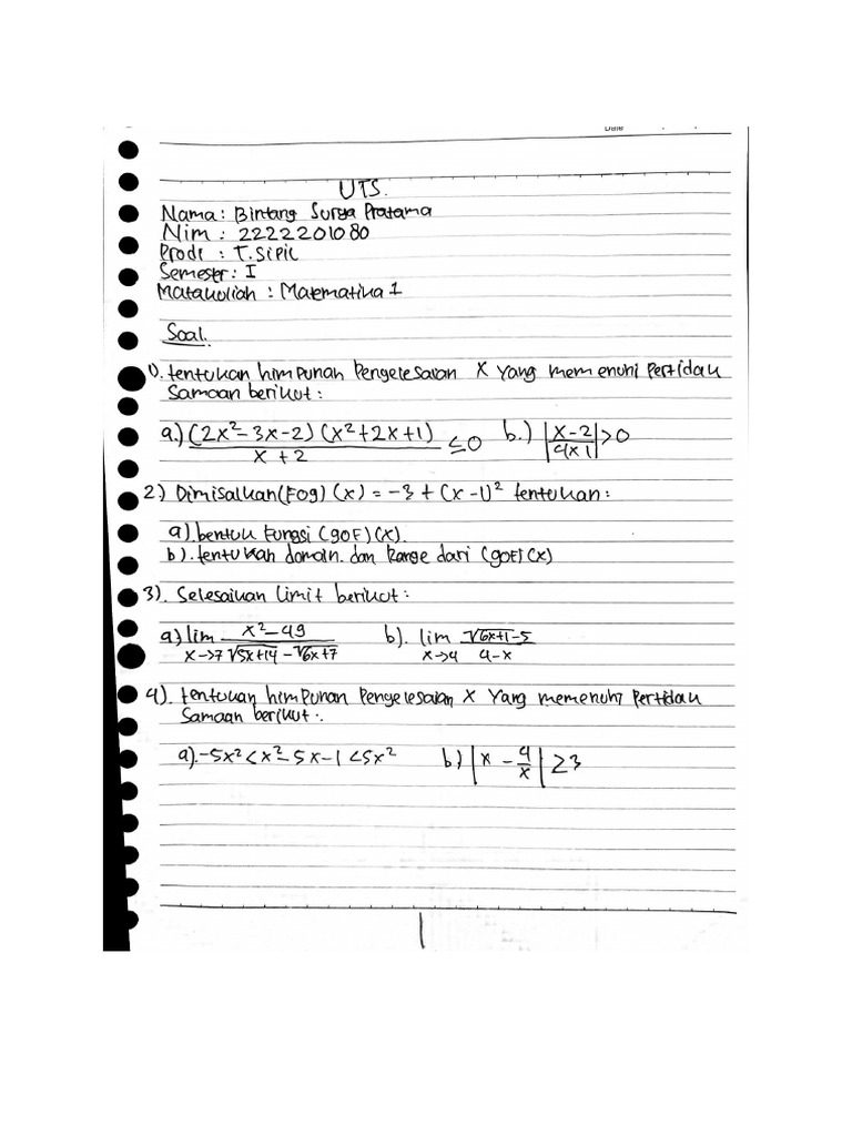 Uts MTK 1-Bintang Surya Pratama | PDF