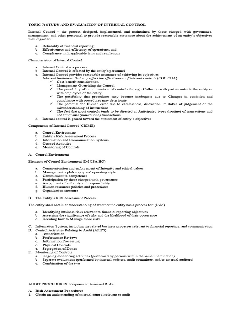 07 Study and Evaluation of Internal Control | PDF