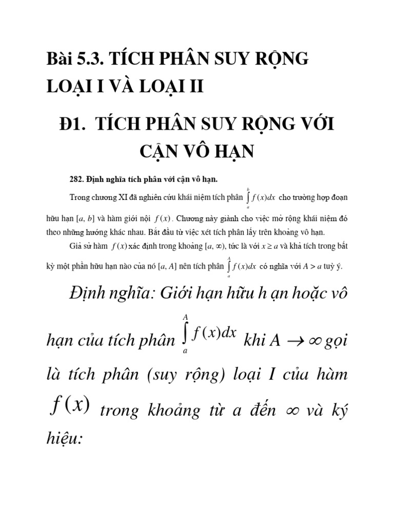 BG Ch5 Bài 3. Tích Phân Suy R NG Lo I I Và Lo I II | PDF