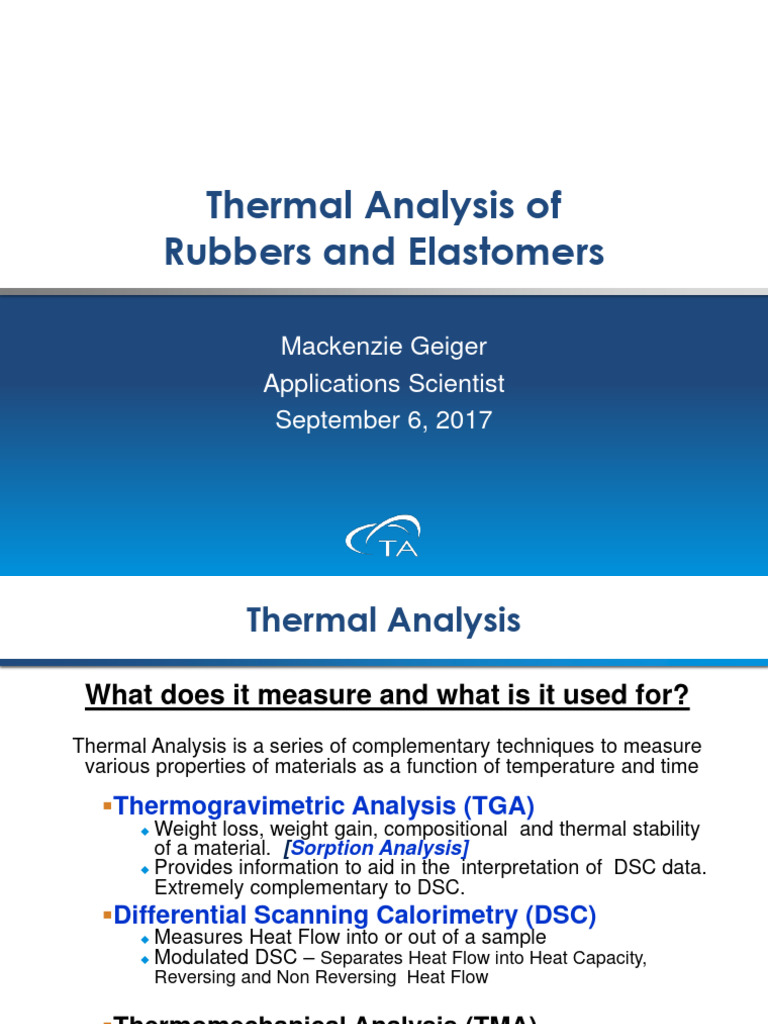 Thermal Analysis of Rubbers and Elastomers - Akron Workshop | PDF