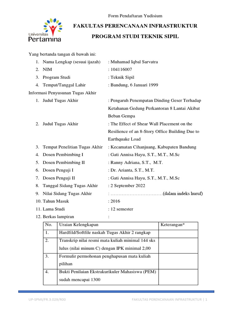 Form Fpi Pendaftaran Yudisium - Sipil | PDF