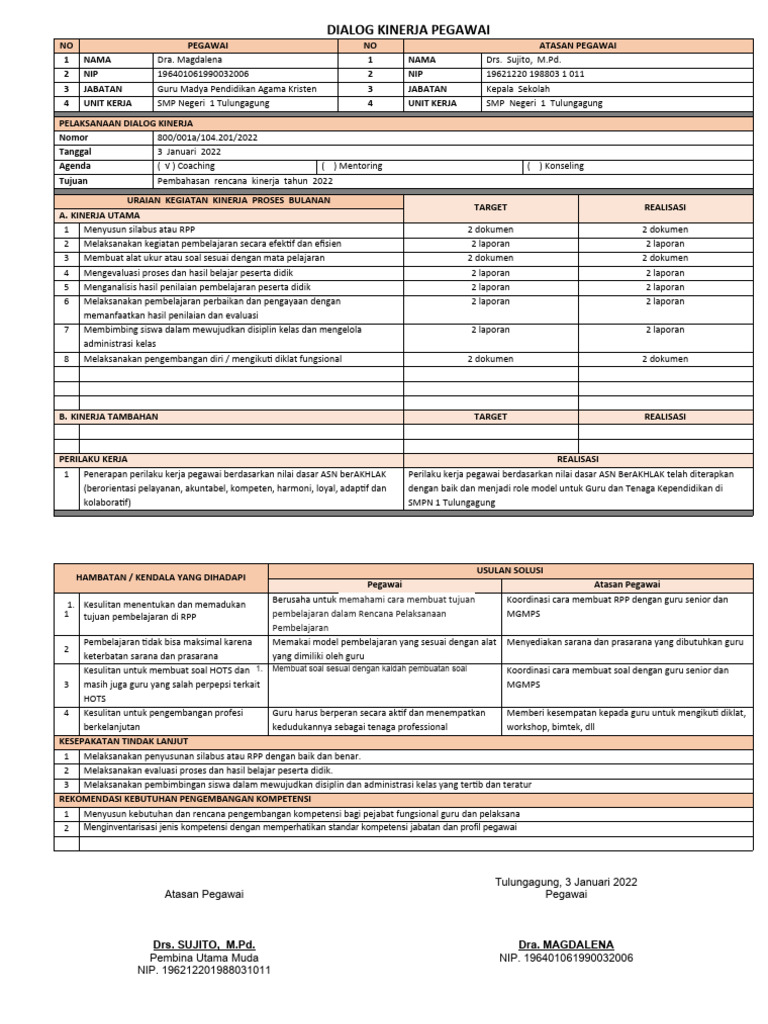 Dialog Kinerja Pegawai 2022 Magda | PDF