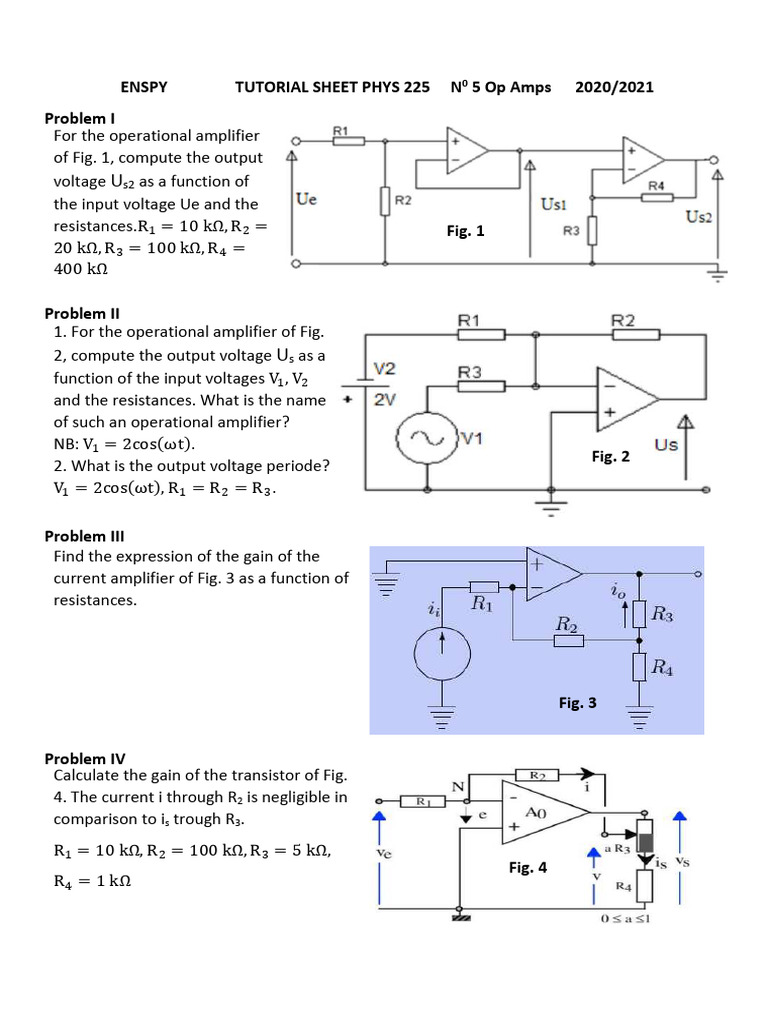 Phy 225 Tutorial Sheet 5 | PDF | Operational Amplifier | Amplifier