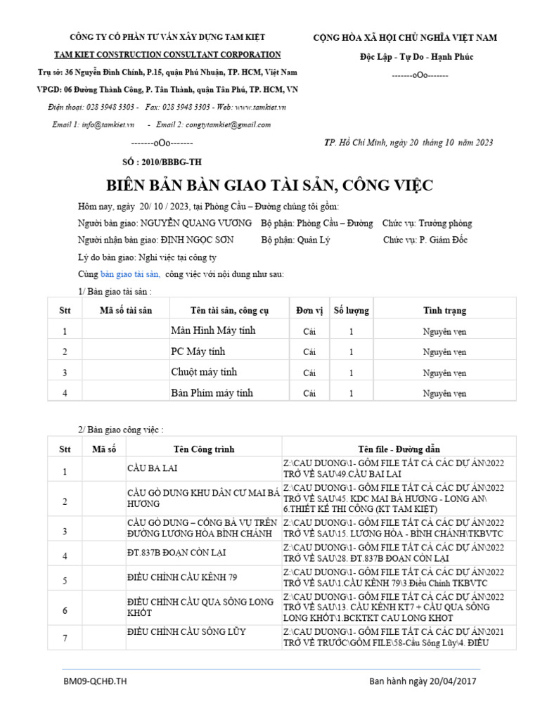 BB Ban Giao Cong Viec | PDF