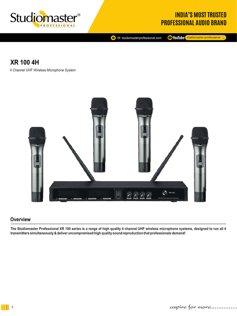 XR 100 4H Wireless Microphones Datasheet | PDF | Microphone | Mass Media