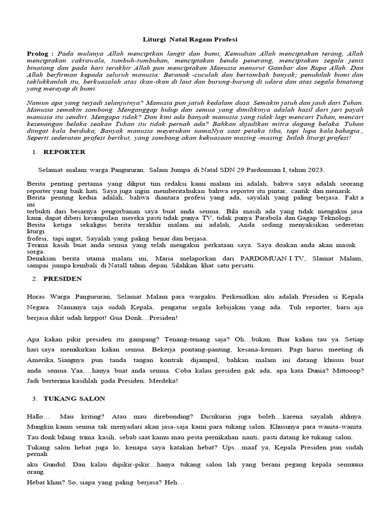 Liturgi Profesi: Refleksi Diri | PDF