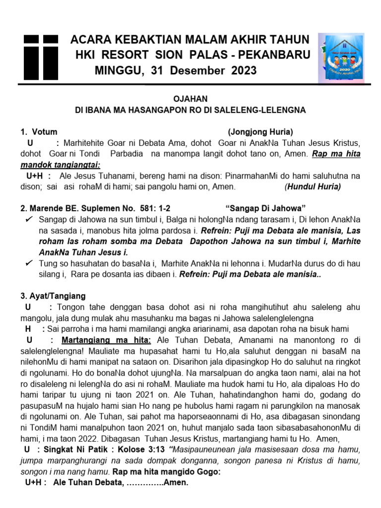Acara Ibadah Malam Akhir Taon 31 Des 2023 | PDF