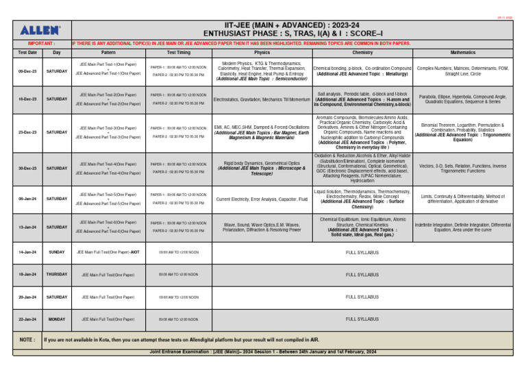 Score 1 Updated Schedule | PDF