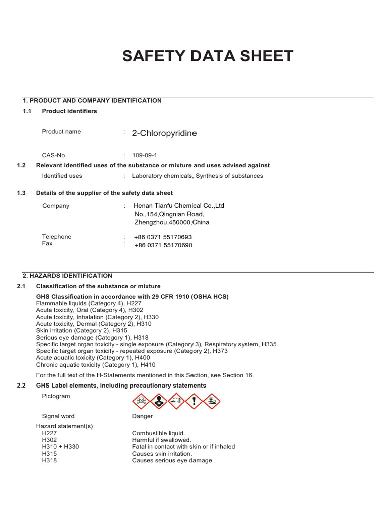 2-Chloropyridine (MSDS) | PDF