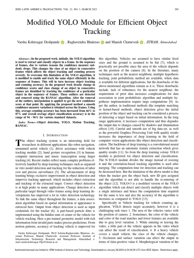 Modified YOLO Module For Efficient Object Tracking in A Video | PDF | Deep Learning | Applied ...