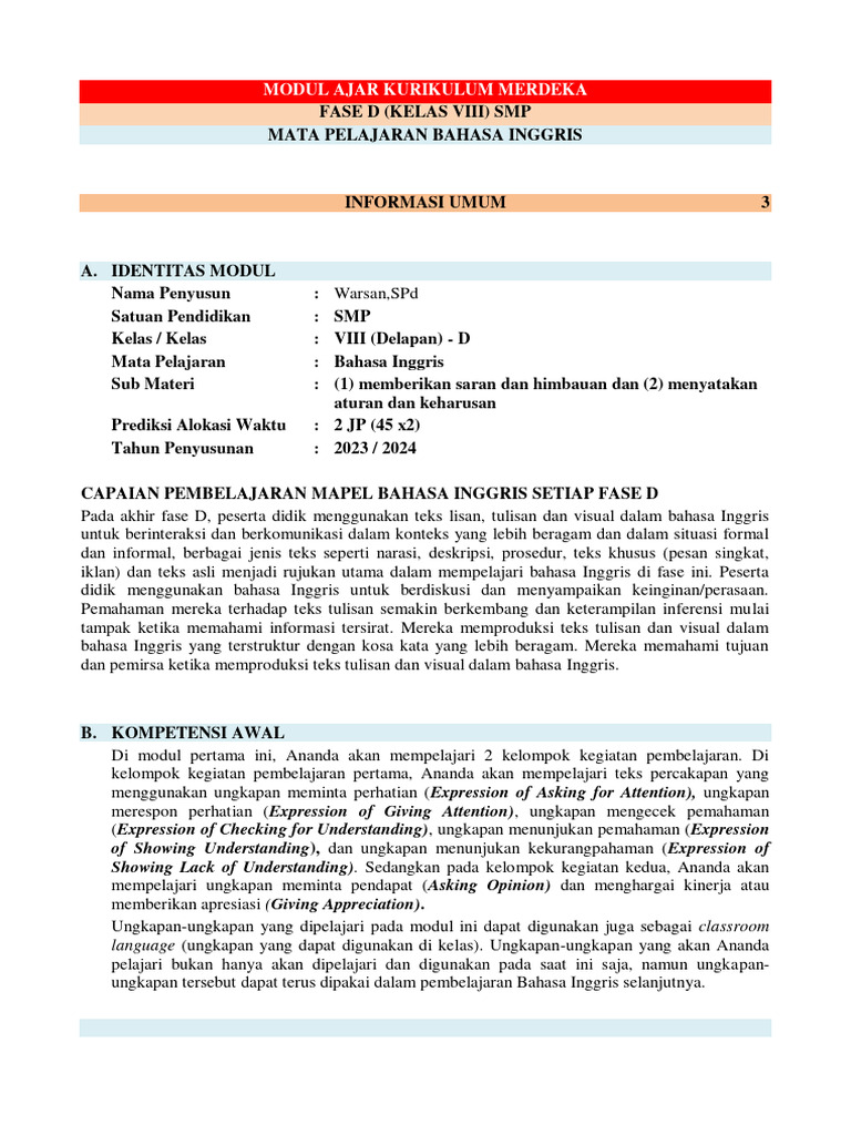 Modul Bahasa Inggris 8.3 | PDF