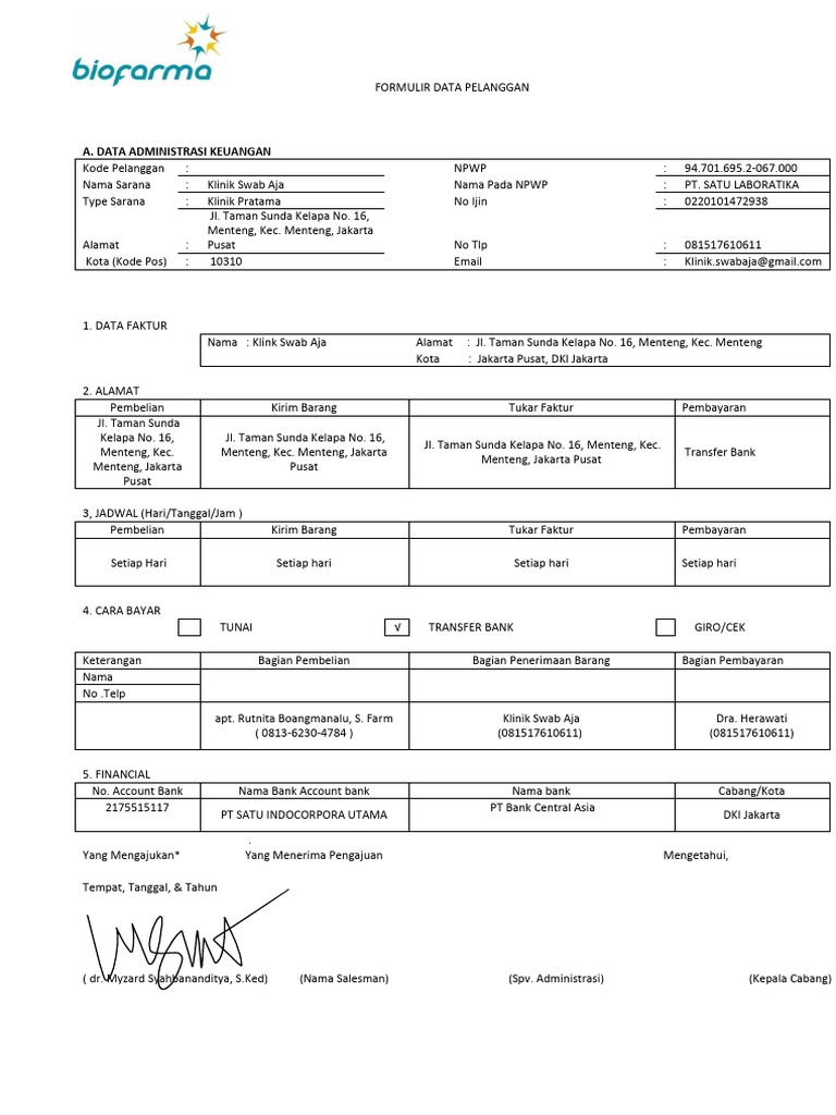Formulir Data Pelanggan Klinik | PDF