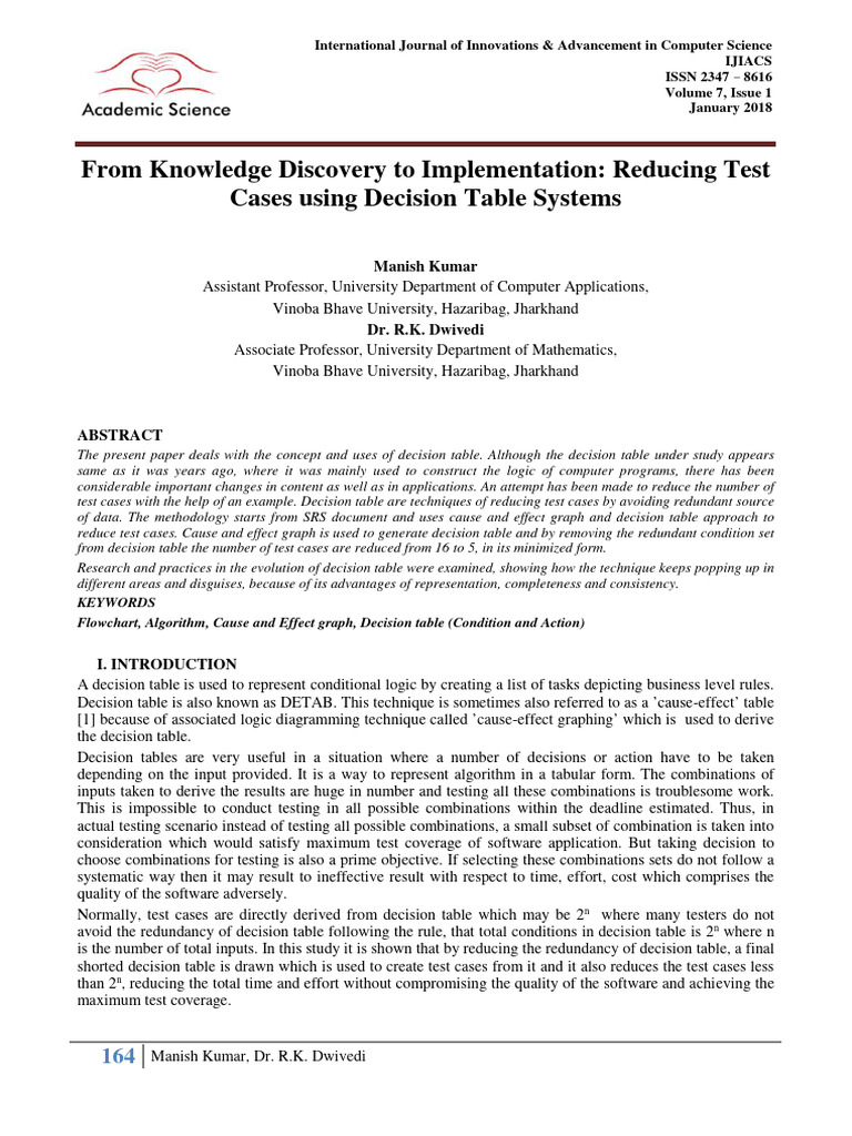 Reducing Test Cases Using Decision Table Systems | PDF | Algorithms ...