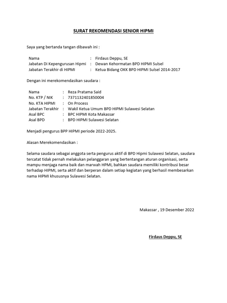 Rekomendasi Reza Pratama BPP HIPMI 2022-2025 | PDF | Karier & Perkembangan | Bisnis