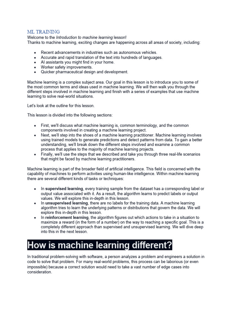 Introduction To ML | PDF | Machine Learning | Learning
