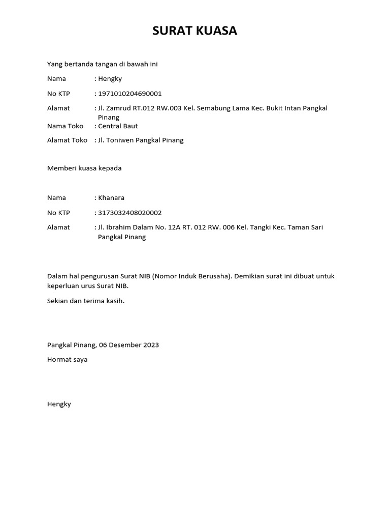 Surat Kuasa NIB | PDF