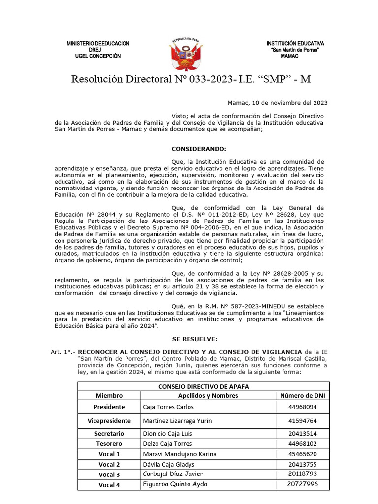 Resolución APAFA 2024 | PDF | Institución | Regulación