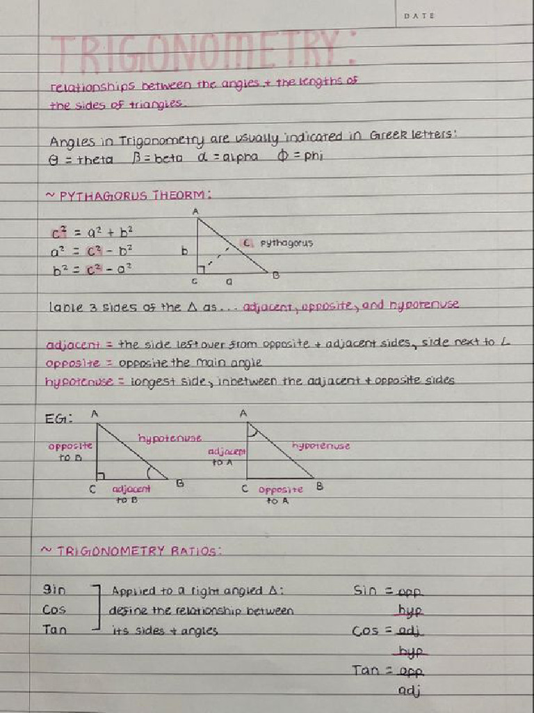 Basic Trigonmetry notes | PDF
