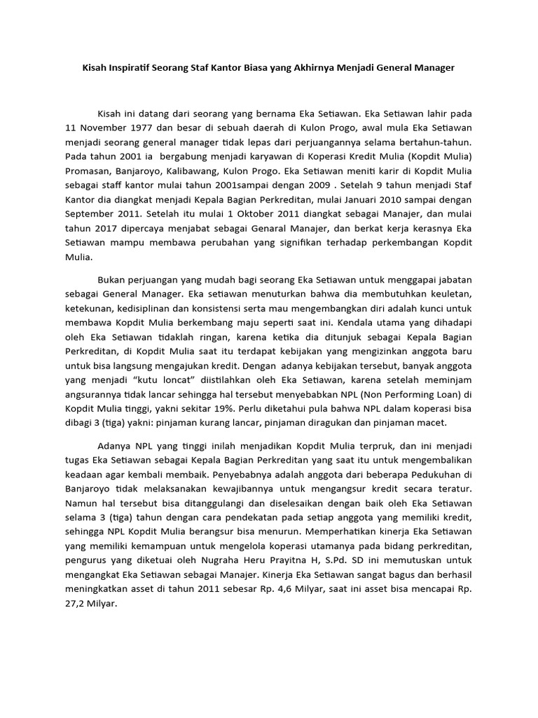 Perjalanan Karier Eka Setiawan ke General Manager | PDF