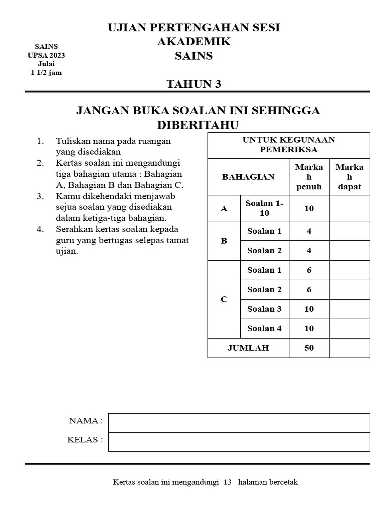 Upsa Tahun 3 | PDF