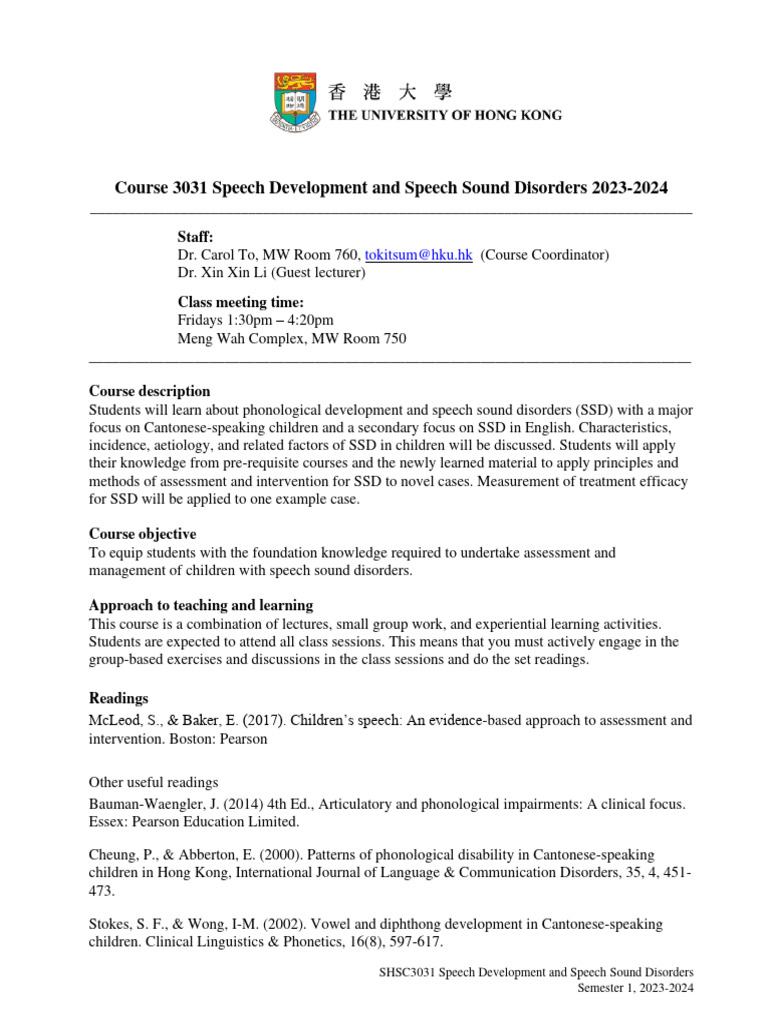 SHSC3031 Course Outline 2023-2024 | PDF