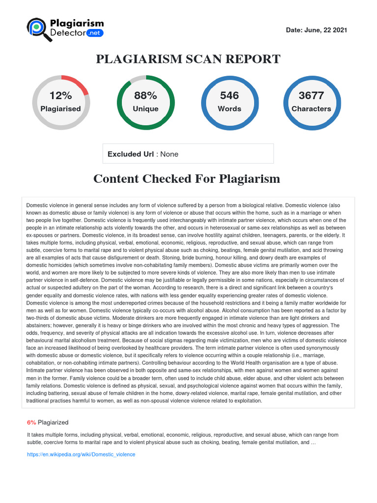 ch4 - Domestic Violence Plag Report | PDF | Domestic Violence | Violence