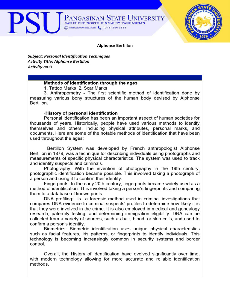 Personal Identification Techniques Arenas | PDF