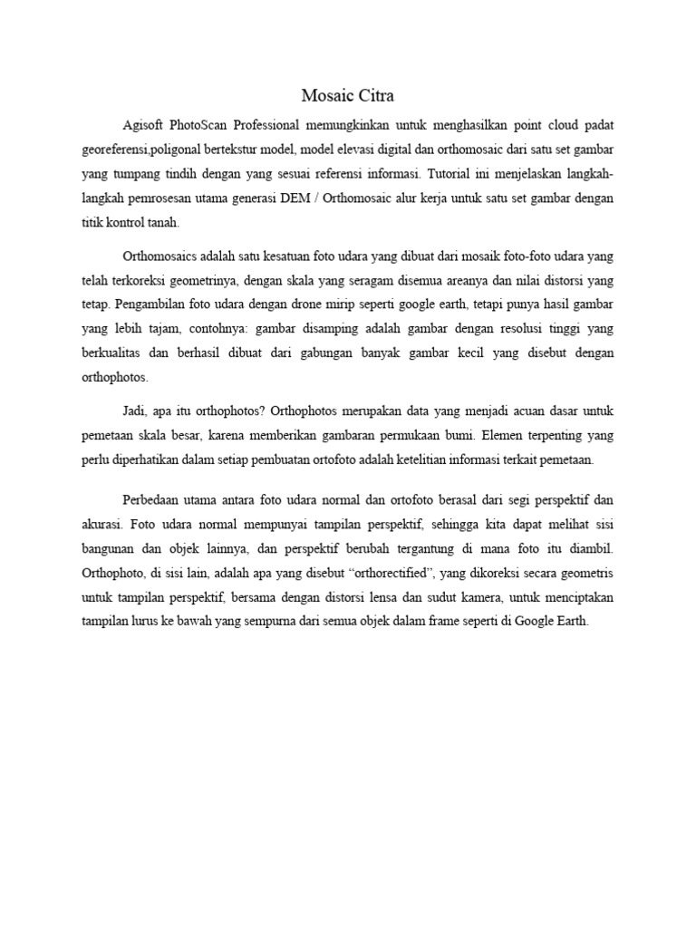 Proses Pembuatan Mosaic Citra dengan Agisoft | PDF