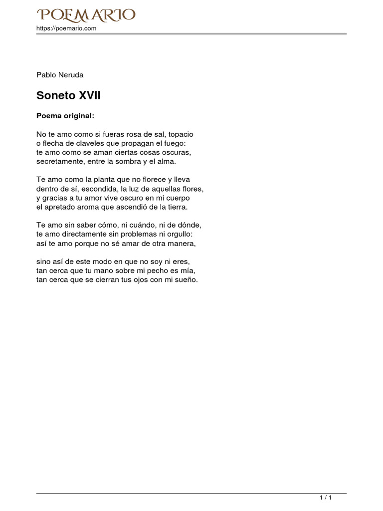 Soneto Xvii Neruda | PDF